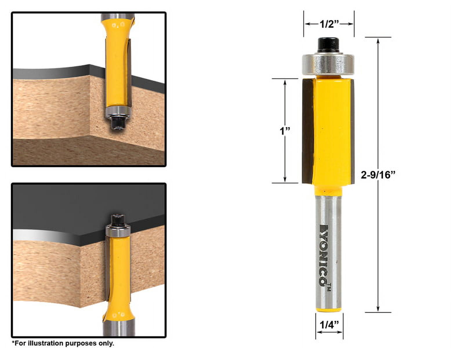 Yonico 1" Height X 1/2" Diameter Flush Trim Router Bit - 1/4" Shank ...