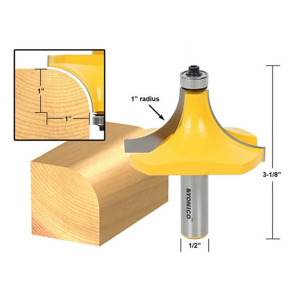 Yonico 1" Radius Round Over Router Bit, 1/2" Shank, 1" Cutting Depth ...