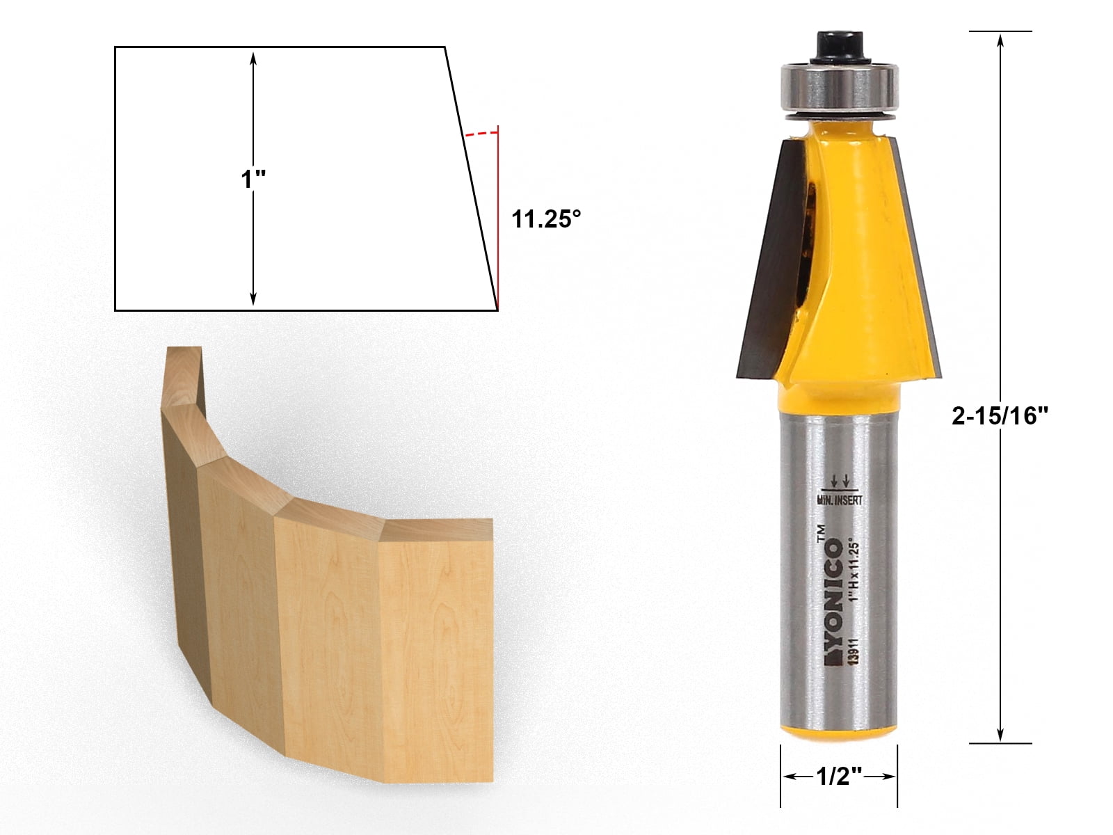 Yonico 11.25° Chamfer & Bevel Edging Router Bit - 1/2" Shank - 13911 ...