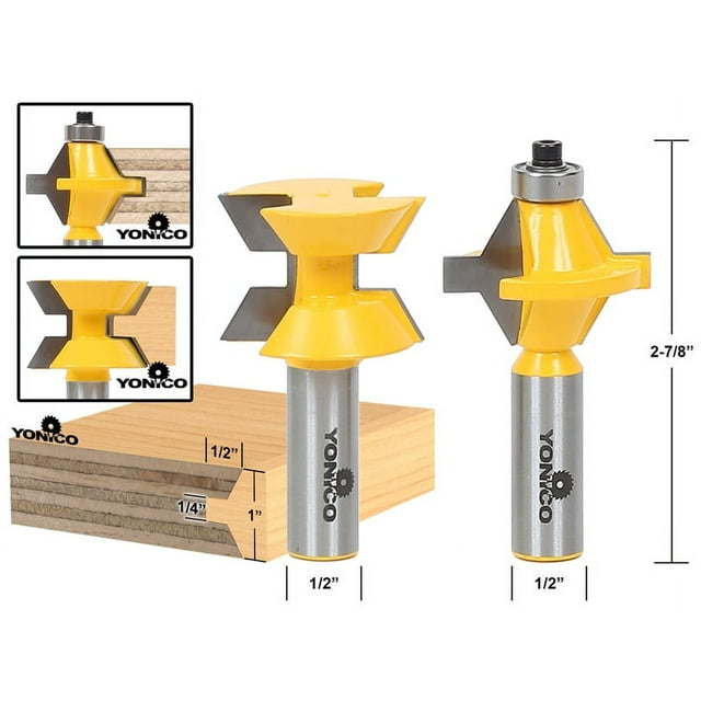 Yonico 15223 2 Bit Tongue and Groove Edge Banding Router Bit Set 1/2 ...