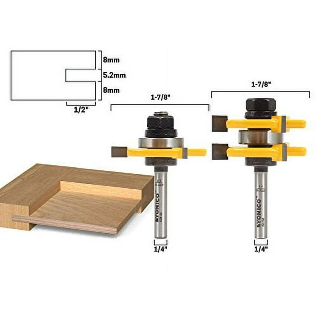 Yonico 15231q 1/4-Inch Plywood 2 Bit Plywood Tongue and Groove Router ...
