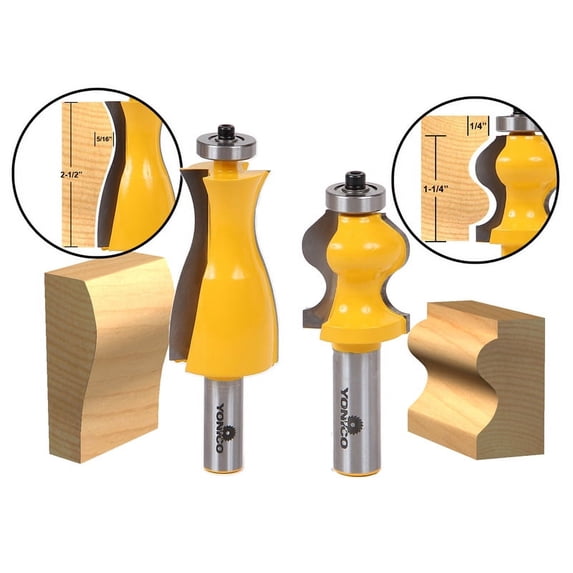 Yonico 2 Bit Jewellery Box Side and Foot Mould Router Bit Set - 1/2 ...