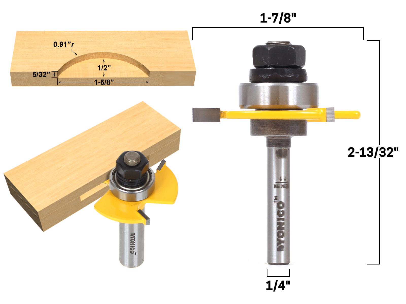 4 Bit Slot Cutter Router Bit Set - 1/4" Shank - Yonico 14481q - Walmart.com