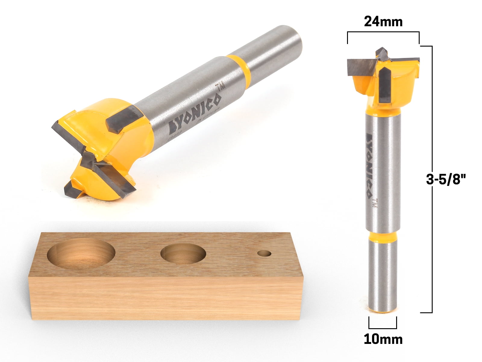 Yonico 24mm Diameter Carbide Forstner Drill Bit - 10mm Shank - 43026C ...