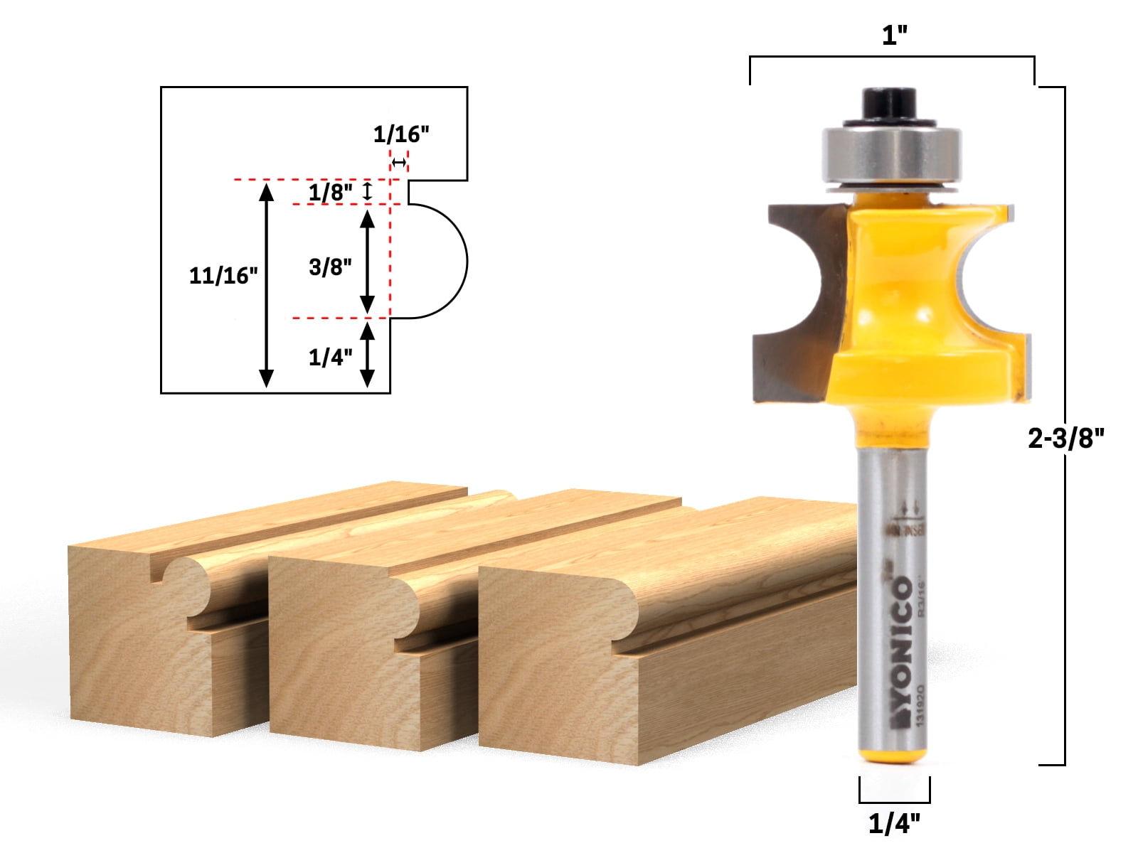 Yonico 3/16" Radius Bullnose Bead Router Bit - 1/4" Shank - 13192q ...