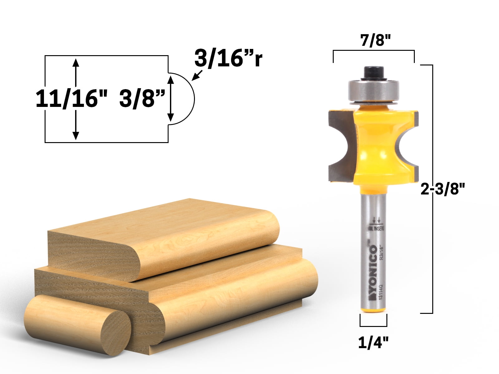 Yonico 3/16" Radius Bullnose Router Bit - 1/4" Shank - 13114q - Walmart.com