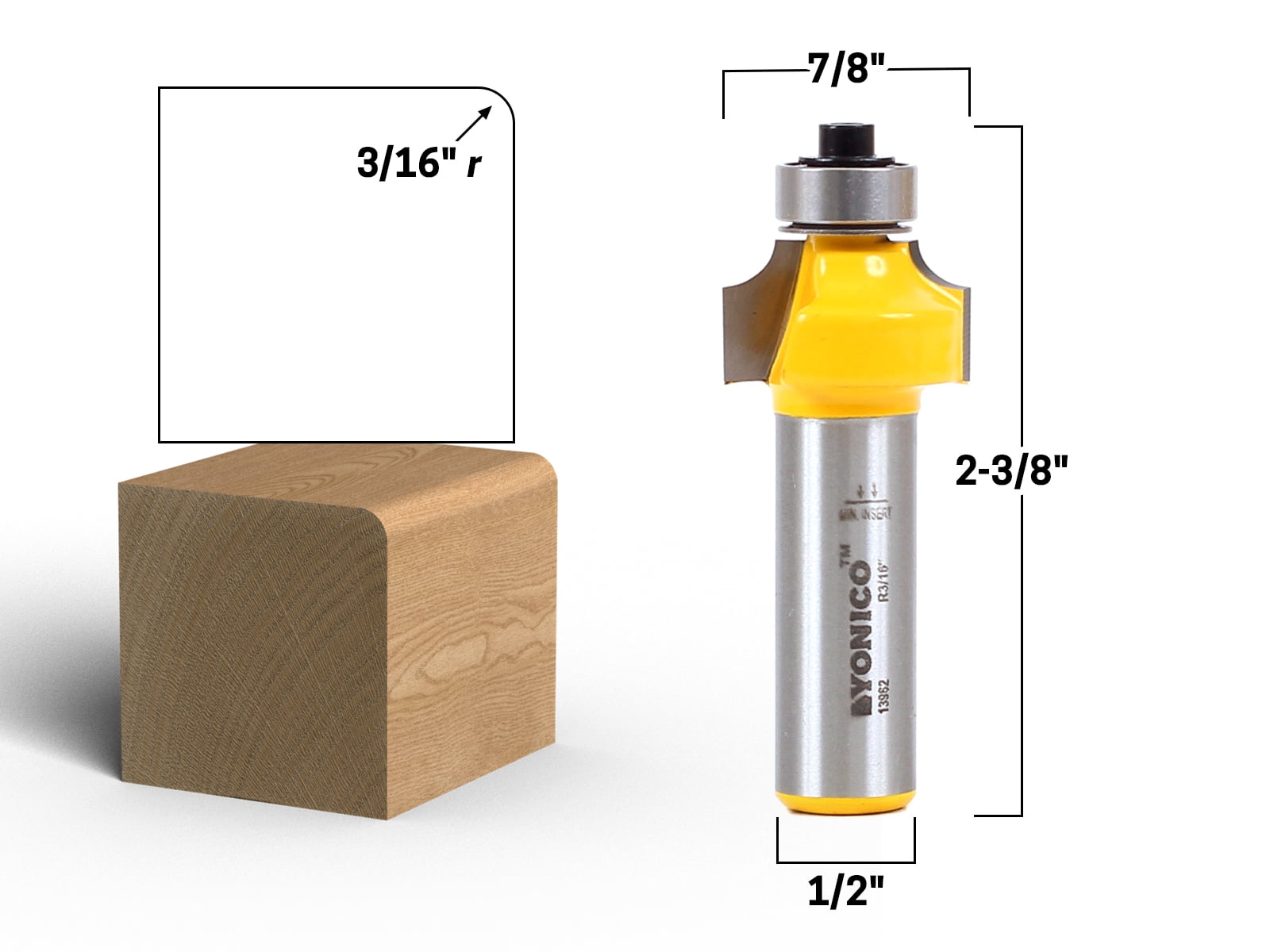 Yonico 3/16" Radius Round Over Edge Forming Router Bit - 1/2" Shank ...