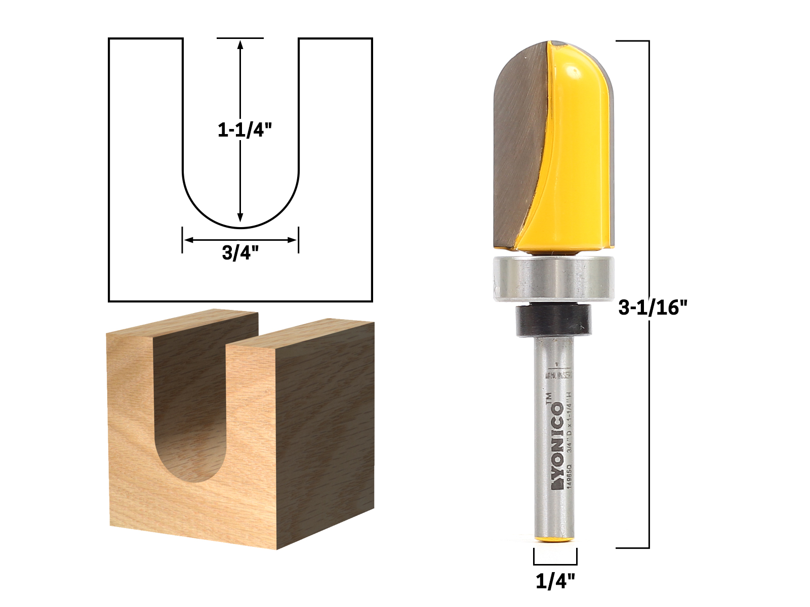 Yonico 3/4" Diameter Core Box Template Router Bit - 1/4" Shank - 14965q ...