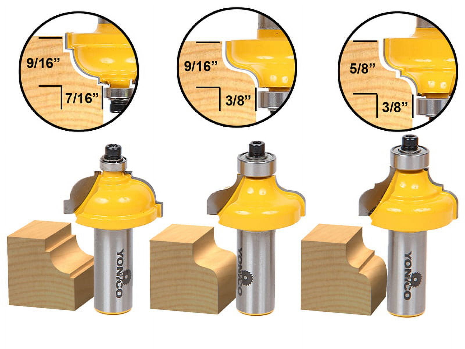 Yonico 3 Bit Edge Molding Router Bit Set - Medium - Cove & Ogee- 13327 ...