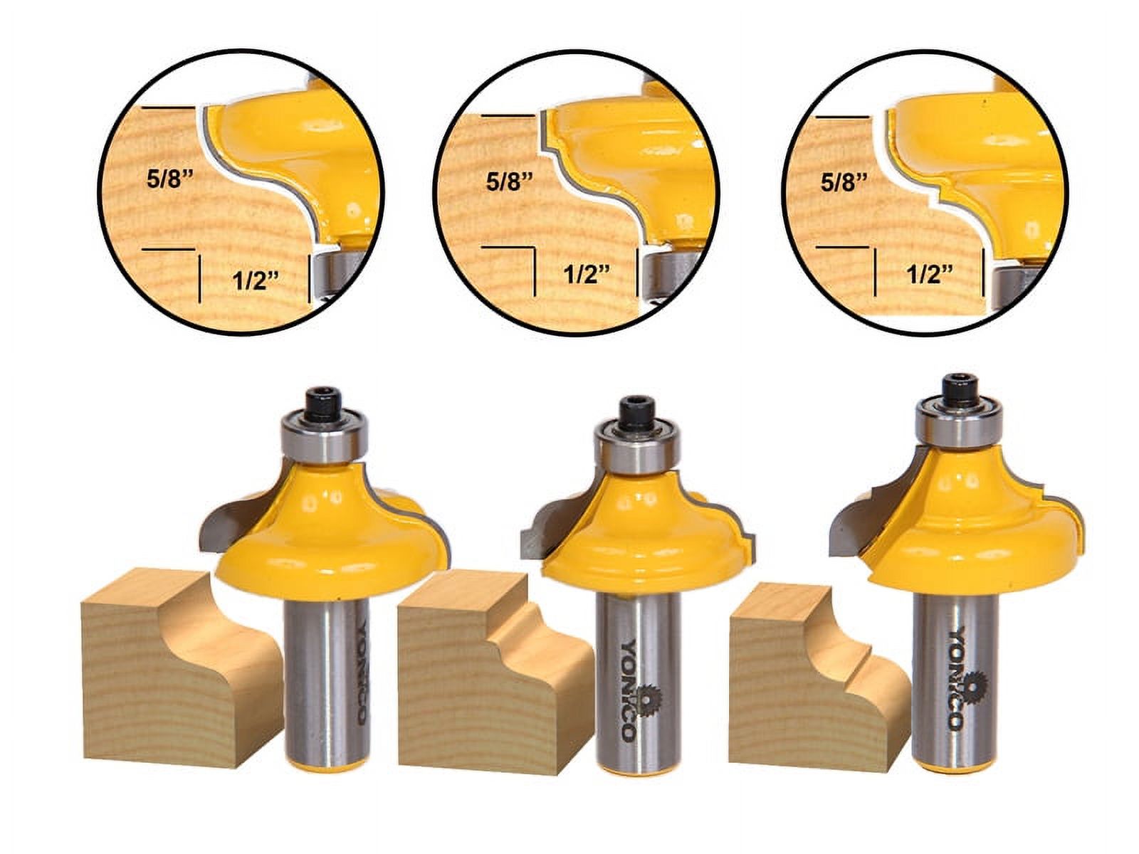 Yonico 5 Bit Casing & Base Molding Router Bit Set - 1/2" Shank - 16501 ...