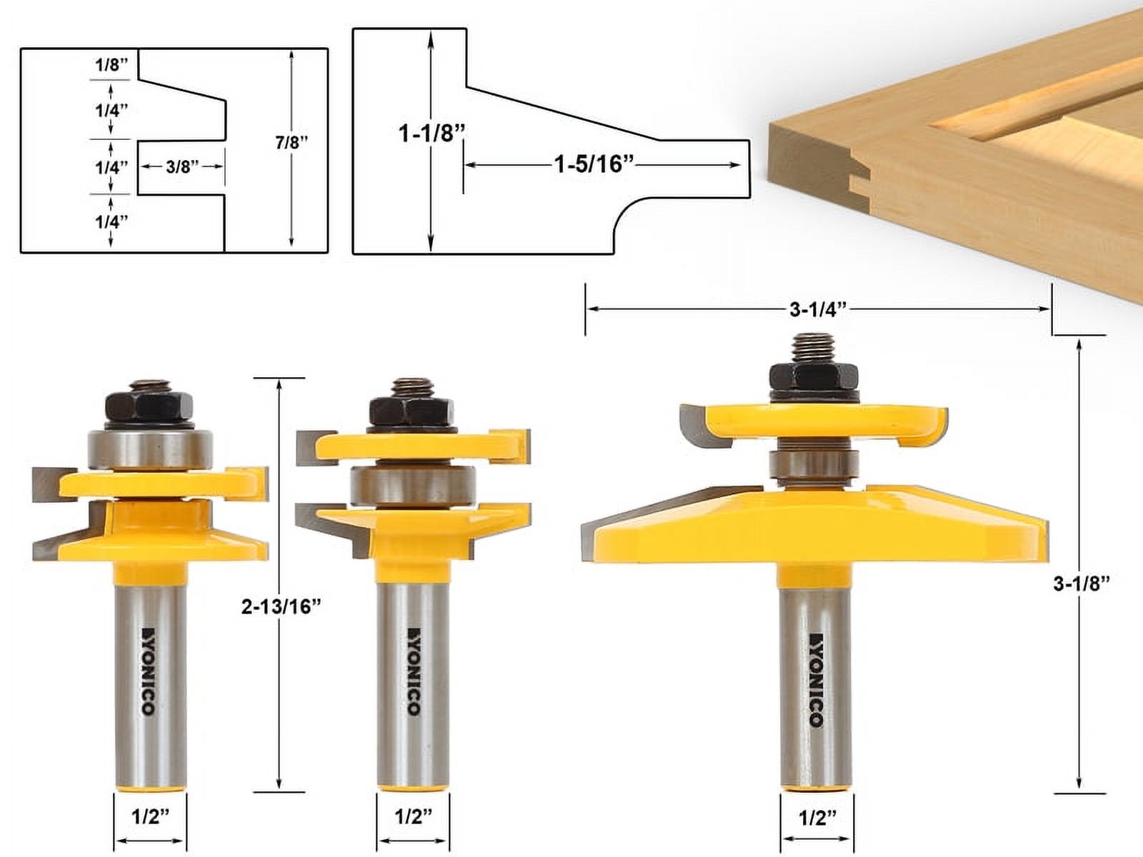 Entry Door with Tenon Cutter 3 Pc. Router Bit Set - 1/2" Shank - Yonico ...