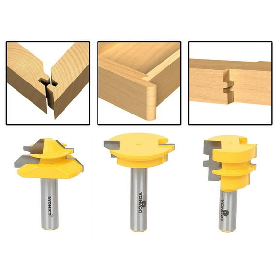 Yonico 3Pc. Jointing Router Bit Set -Lock Miter, Glue Joint, Drawer ...