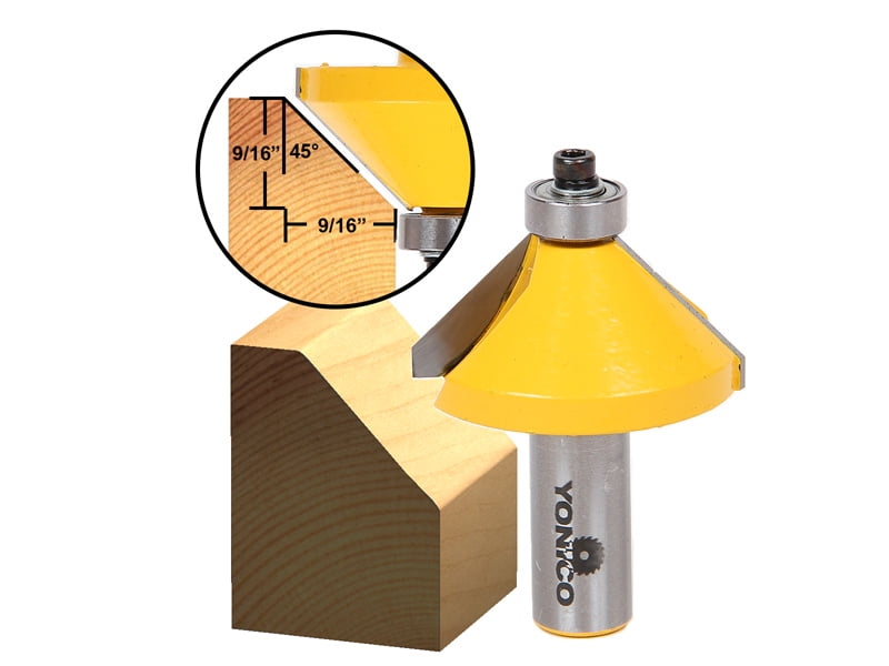 Yonico 45° Chamfer/Bevel Edging Router Bit - Extra Large - 1/2" Shank ...