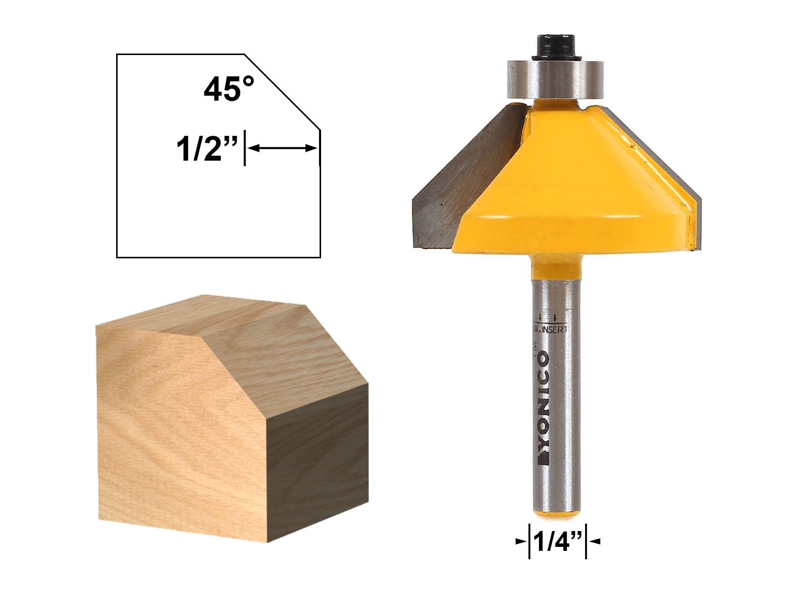 Yonico 45° Chamfer/Bevel Edging Router Bit - Large - 1/4" Shank ...