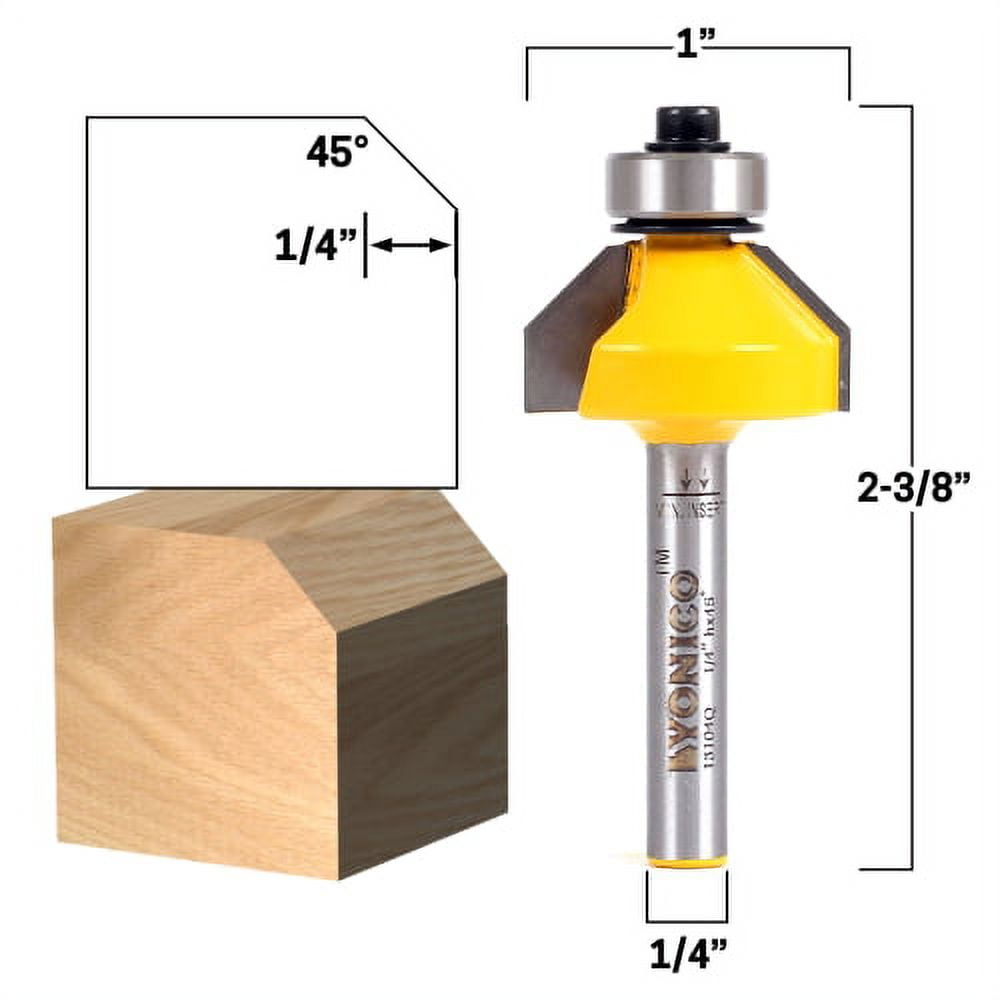 Yonico 45 Degree Chamfer Edge Forming Router Bit - 1/4" Shank - 13104q ...