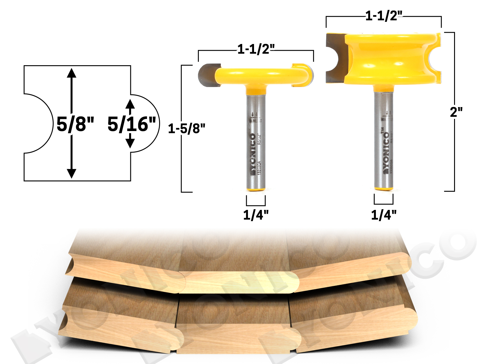 Yonico 5/16" Bead 2 Bit Canoe Joint Router Bit Set - 1/4" Shank ...