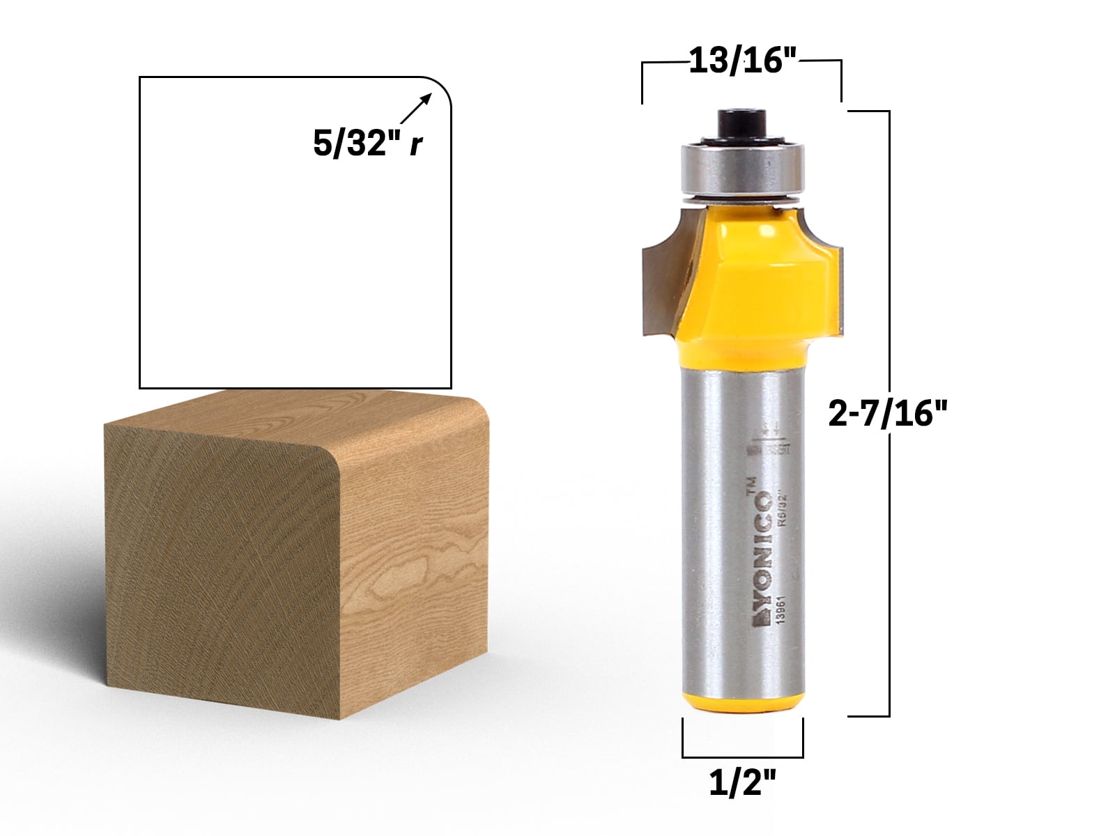 Yonico 5/32" Radius Round Over Edge Forming Router Bit - 1/2" Shank ...