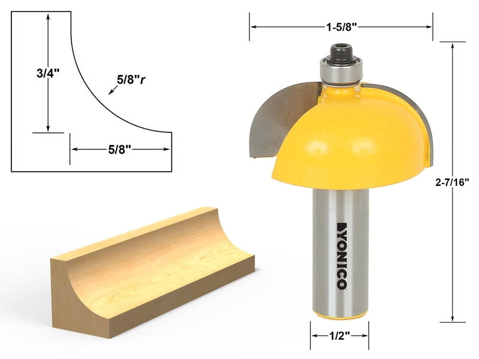 Yonico 5/8" Radius Cove Edge Forming Router Bit - 1/2" Shank - 13157 ...