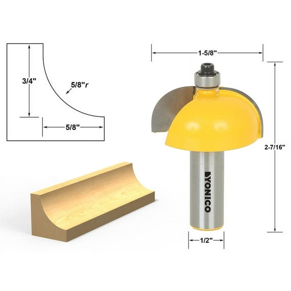 Yonico 5/8" Radius Cove Edge Forming Router Bit - 1/2" Shank - 13157 ...