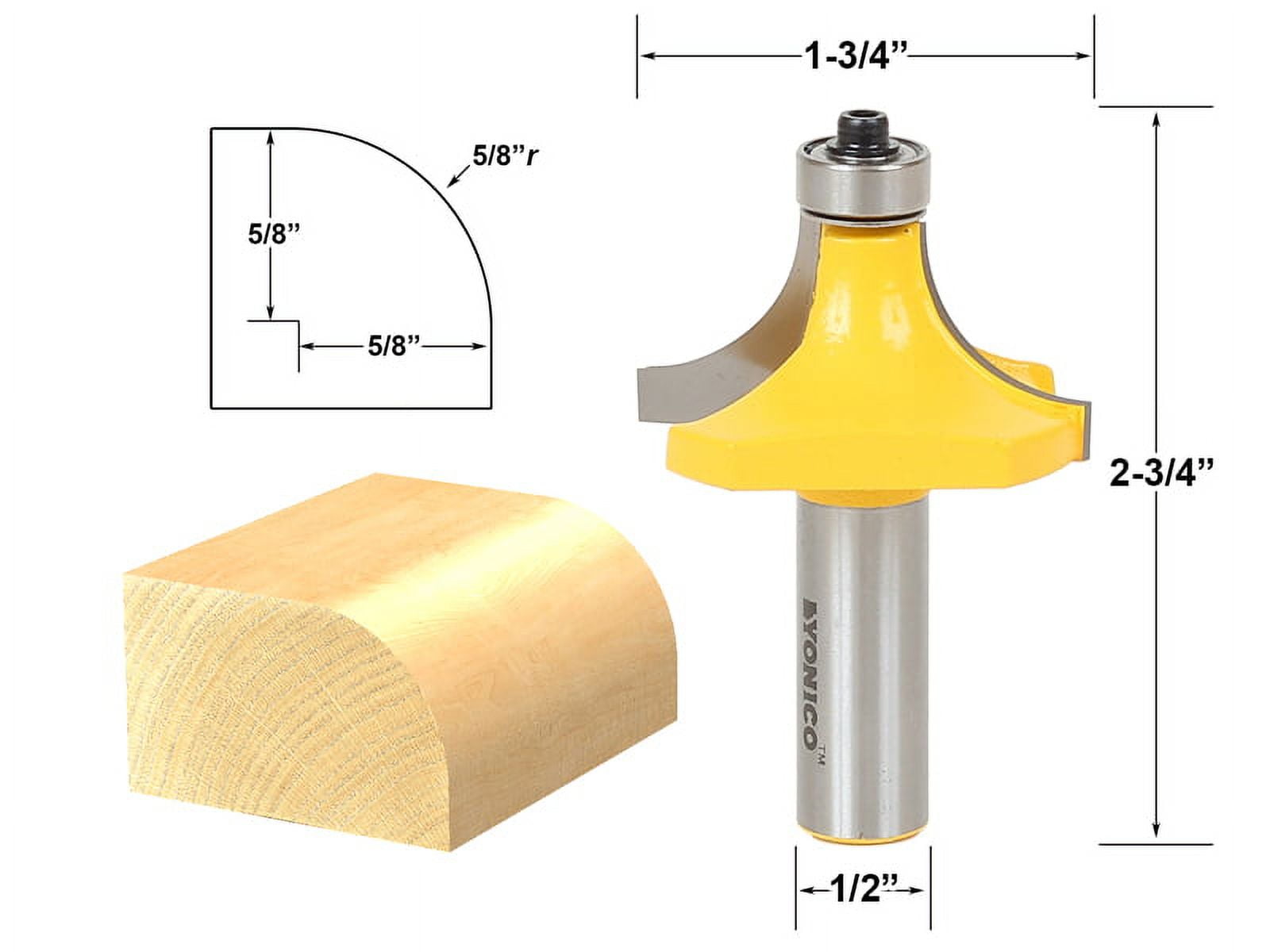 Yonico 5/8" Radius Round Over Edge Forming Router Bit - 1/2" Shank ...