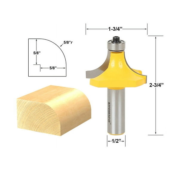 Yonico 5/8" Radius Round Over Edge Forming Router Bit - 1/2" Shank ...
