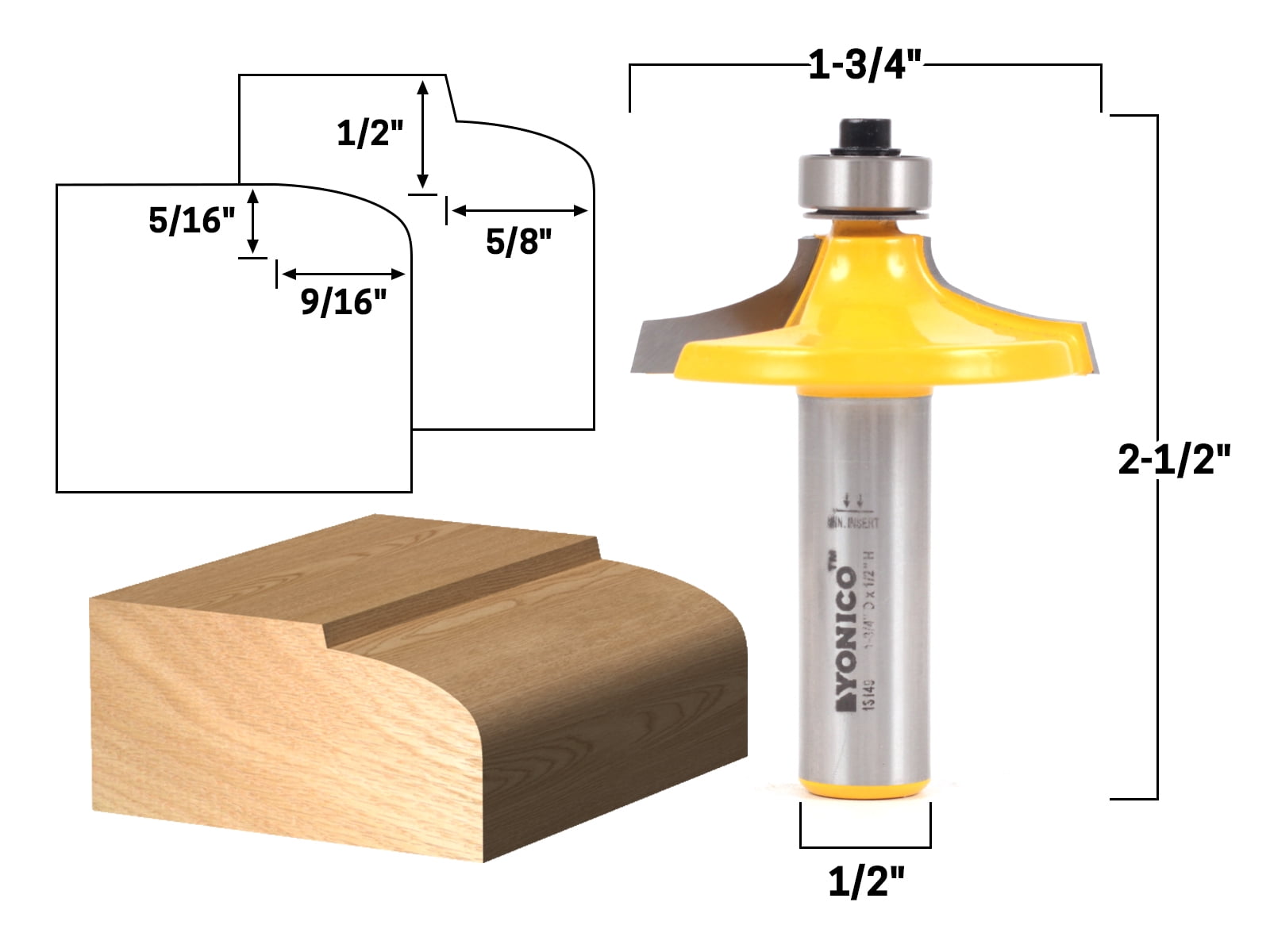 Yonico 5/8" Thumbnail Table Edge Thumbnail Router Bit - 1/2" Shank ...
