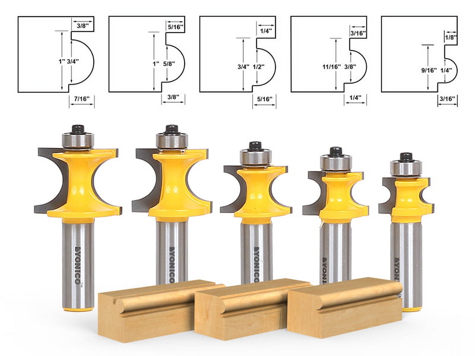 Freud Carbide Round Over and Beading Router Bit Set 5 pc. - Walmart.com