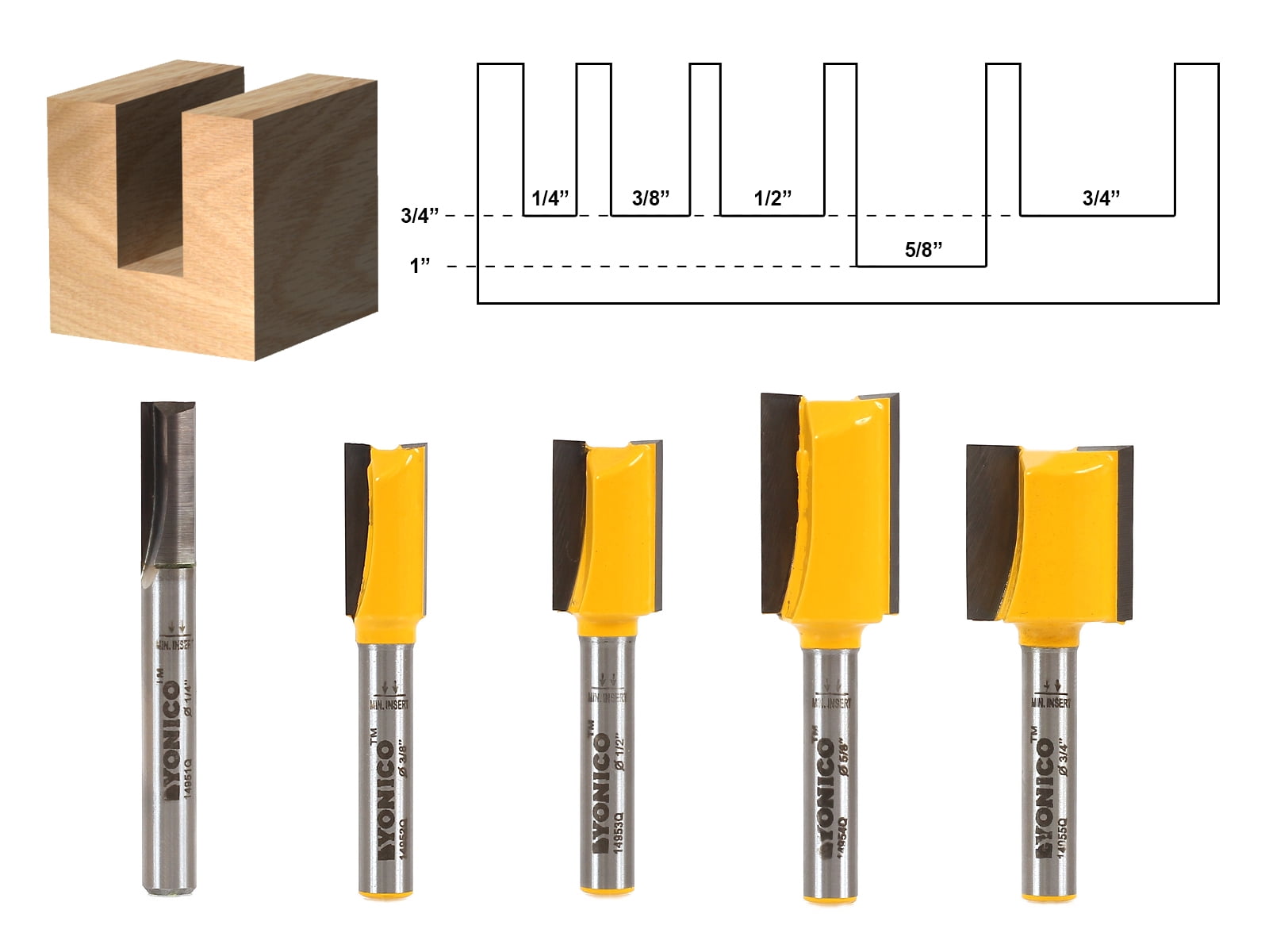 Yonico 5 Bit Straight/Dado Router Bit Set - 1/4" Shank - 14522q ...