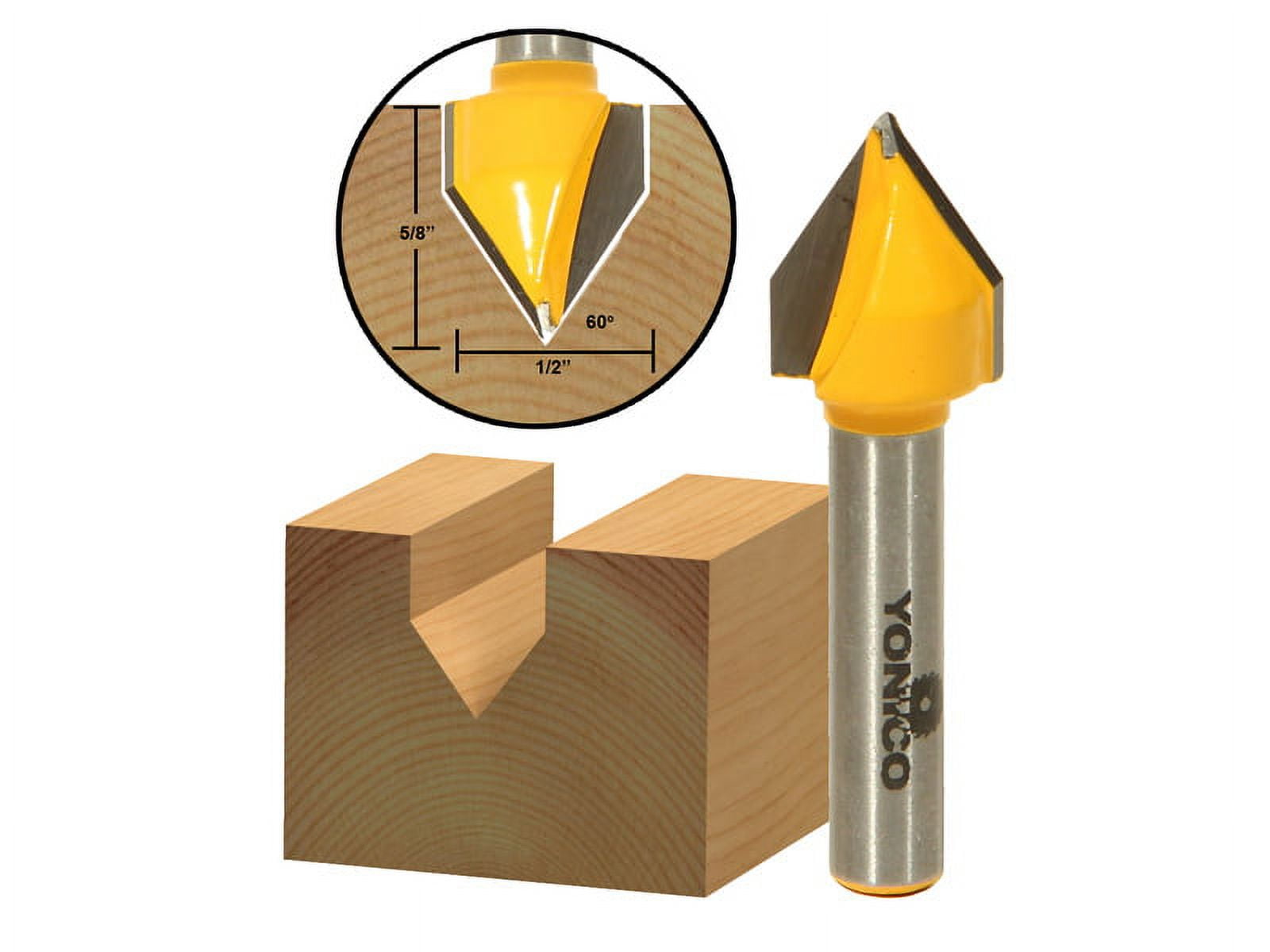 Yonico 60 Degree X 1/2" Diameter V Groove Router Bit - 1/4" Shank ...