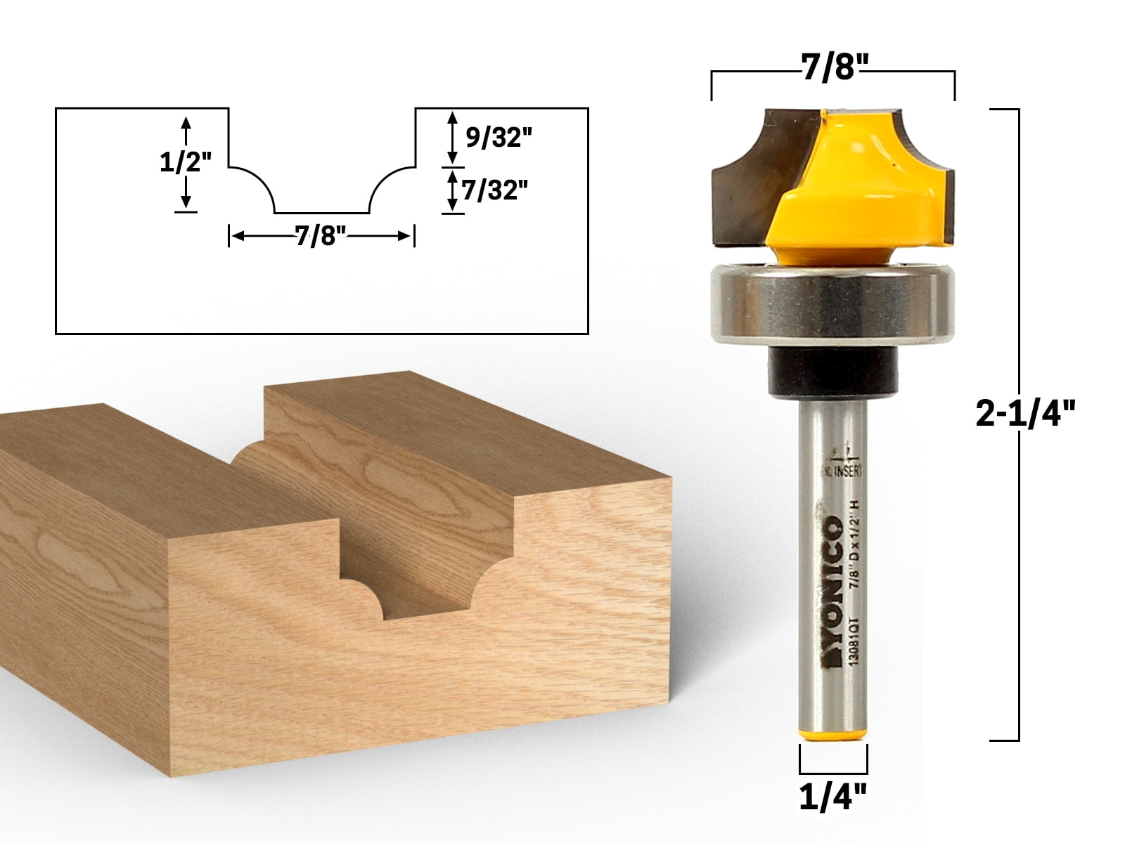 Yonico 7/32" Radius Round Over Groove Router Bit - 1/4" Shank - 13081qt ...