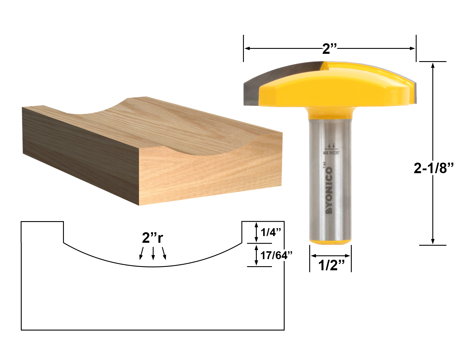Yonico Bowl & Horizontal Crown Router Bit - 2" Radius - 1/2" Shank ...