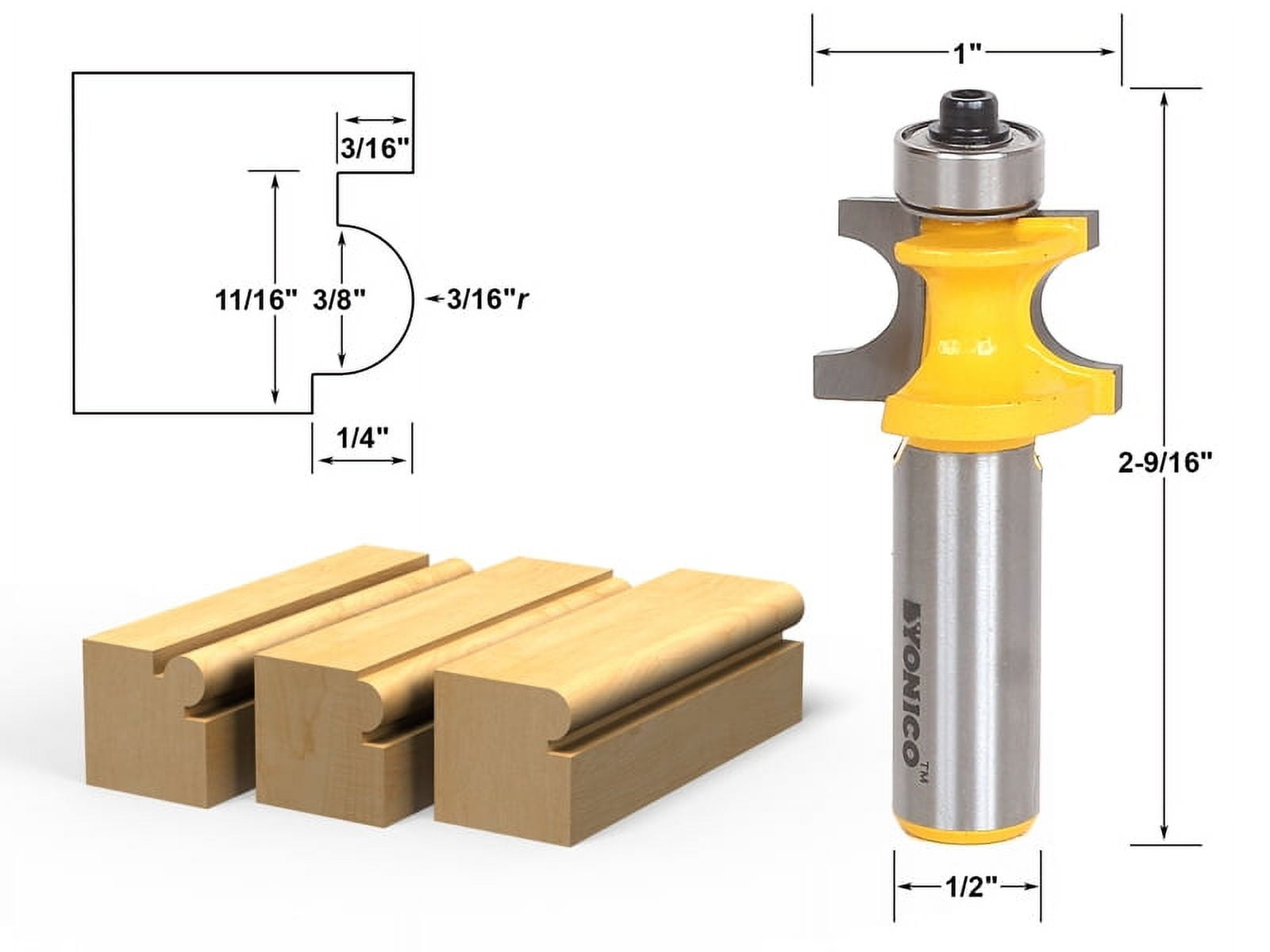 Yonico Bullnose Beading Router Bit 3/16"r - 3/8" bead - 1/2" Shank ...