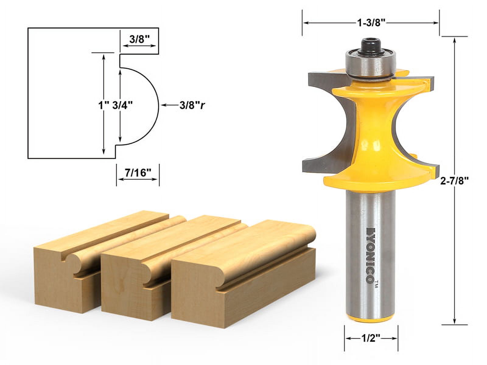 Bullnose Beading Router Bit 1/4"r - 1/2" bead - 1/2" Shank - Yonico ...