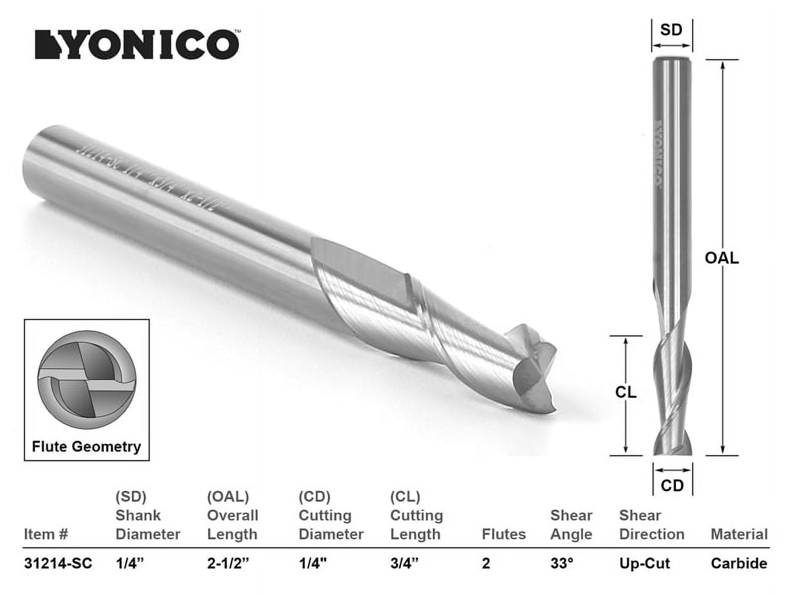 Yonico CNC Router Bit Up Cut Solid Carbide 1/4" X 3/4" X 1/4" X 2-1/2 ...