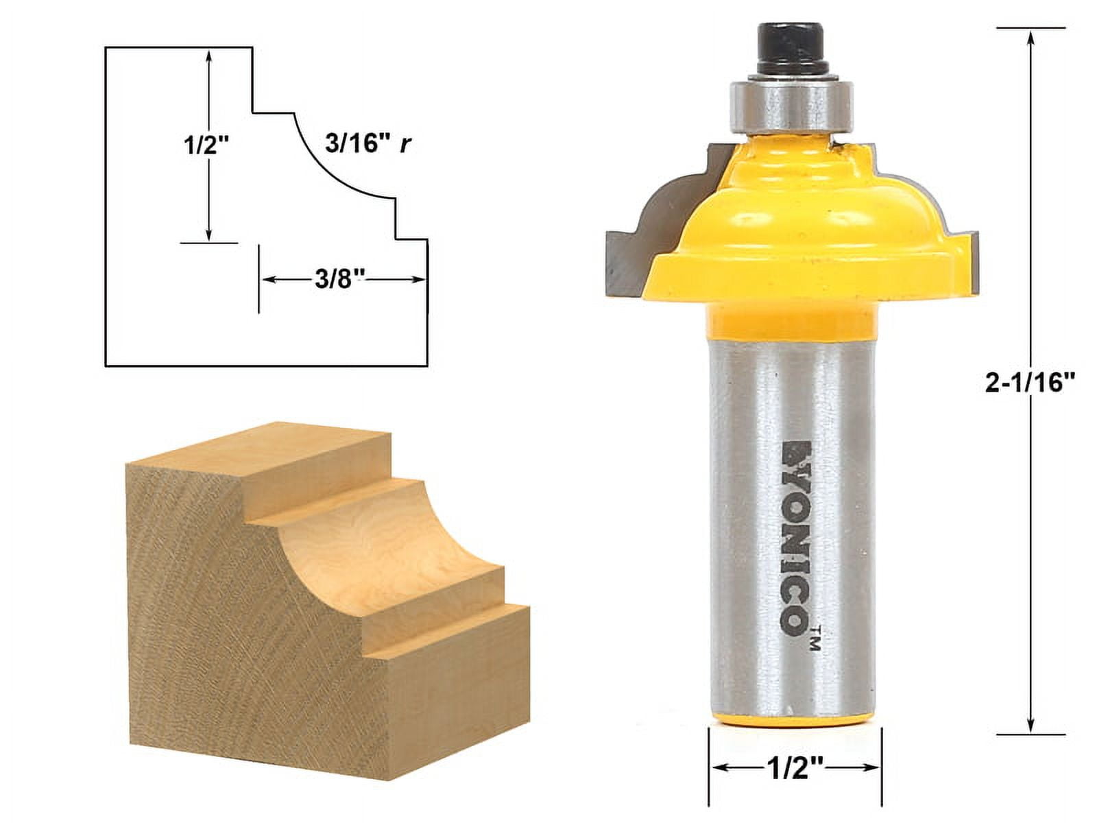 Yonico Classical Cove Edging Router Bit - 3/16" Radius -1/2" Shank ...