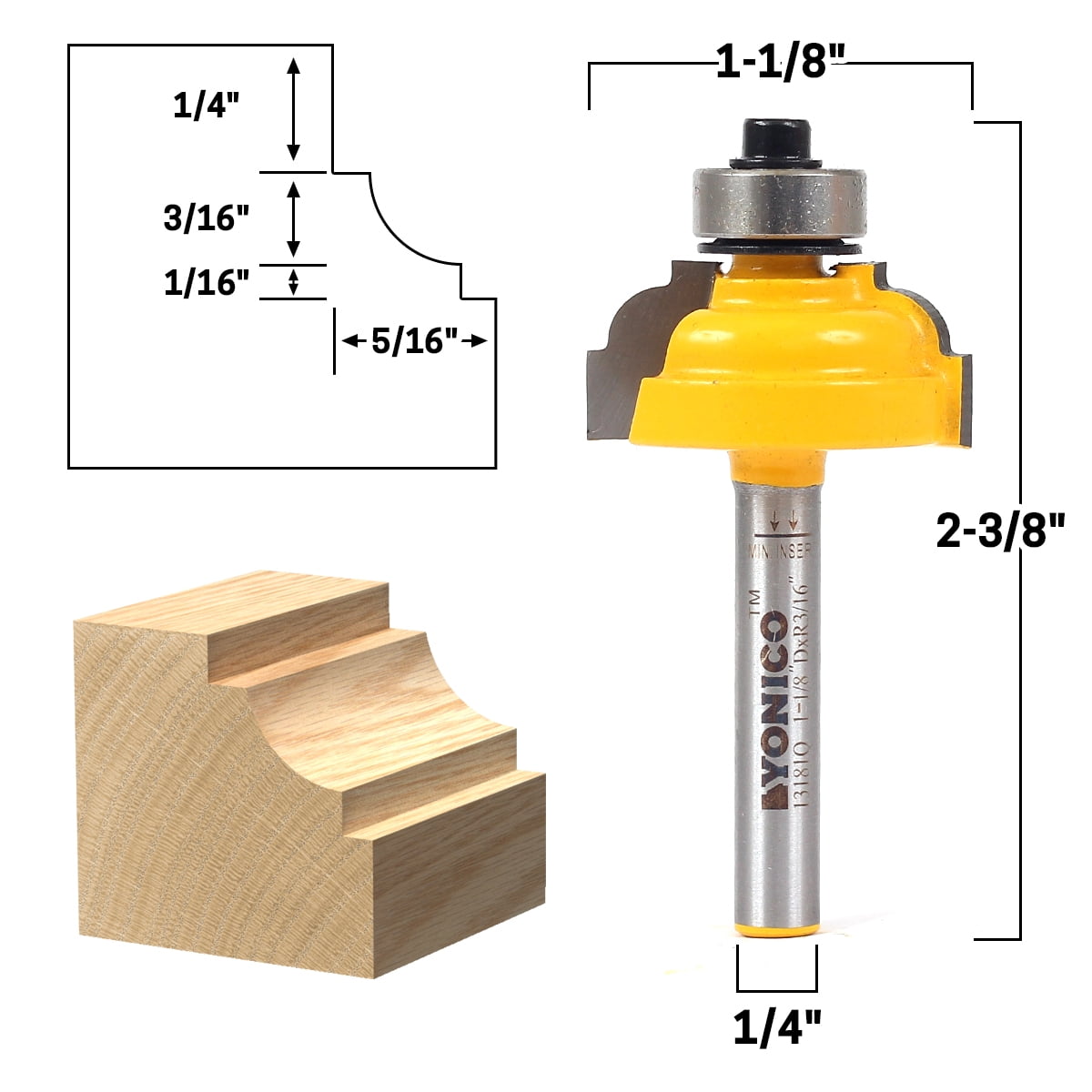 Yonico Classical Cove Edging Router Bit - 5/16" Radius -1/4" Shank ...