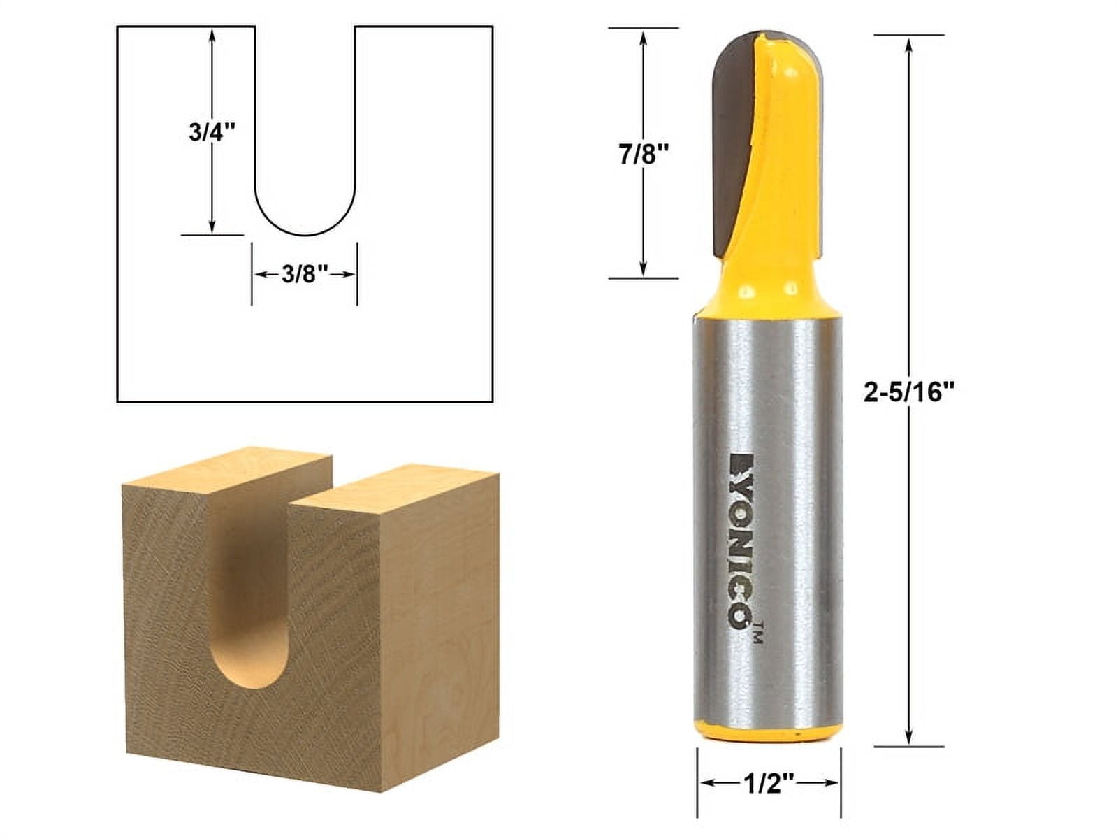 Yonico Core Box / Round Nose Router Bit - 3/8"W X 3/4"H - 1/2" Shank ...