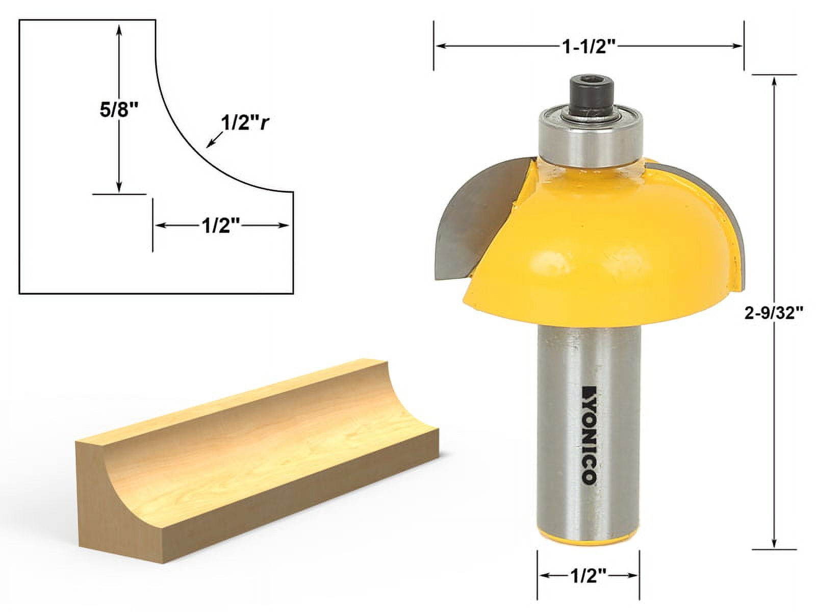 Yonico Cove Edging and Moulding Router Bit - 1/2" Radius - 1/2" Shank ...