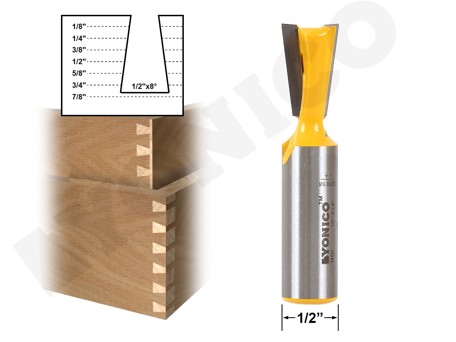 Yonico Dovetail Router Bit - 1/2" x 8° - 1/2" Shank - 14117 - Walmart.com