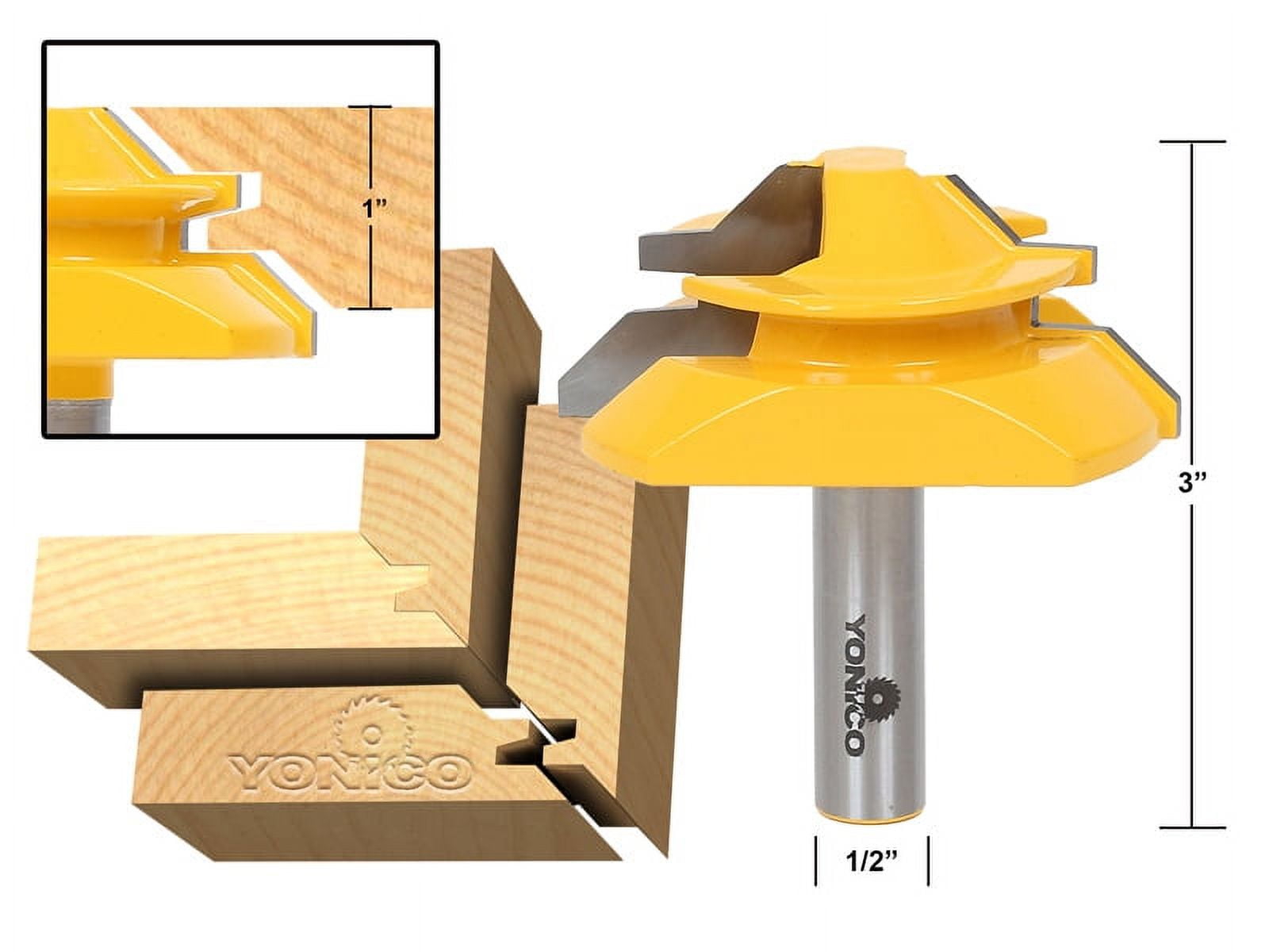 Yonico Large Lock Miter Router Bit - 45 Degree - 1" Stock - 1/2" Shank ...