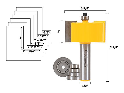 Yonico Large Rabbet Router Bit Set - 1" Height - 1/2" Shank - 14706 ...