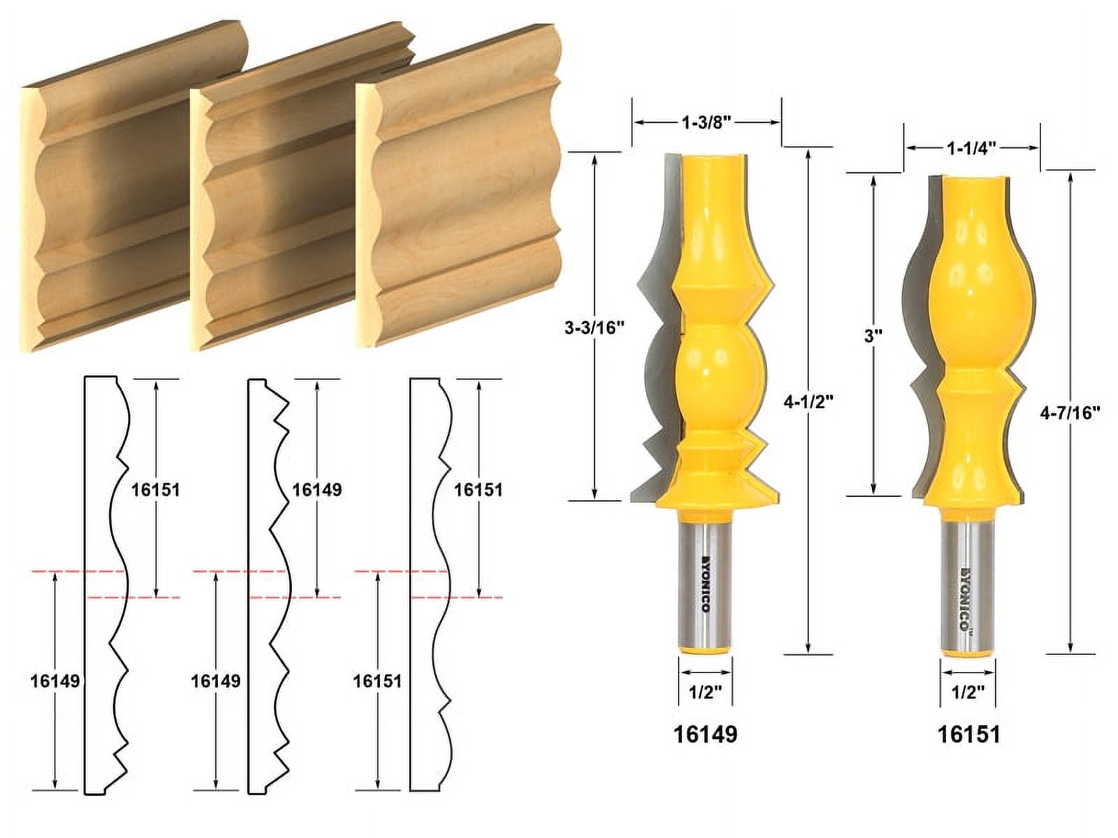 Free Shipping! Yonico Large Reversible Crown Molding 2 Bit Router Bit ...