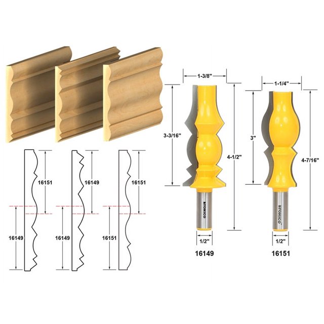 Free Shipping! Yonico Large Reversible Crown Molding 2 Bit Router Bit ...