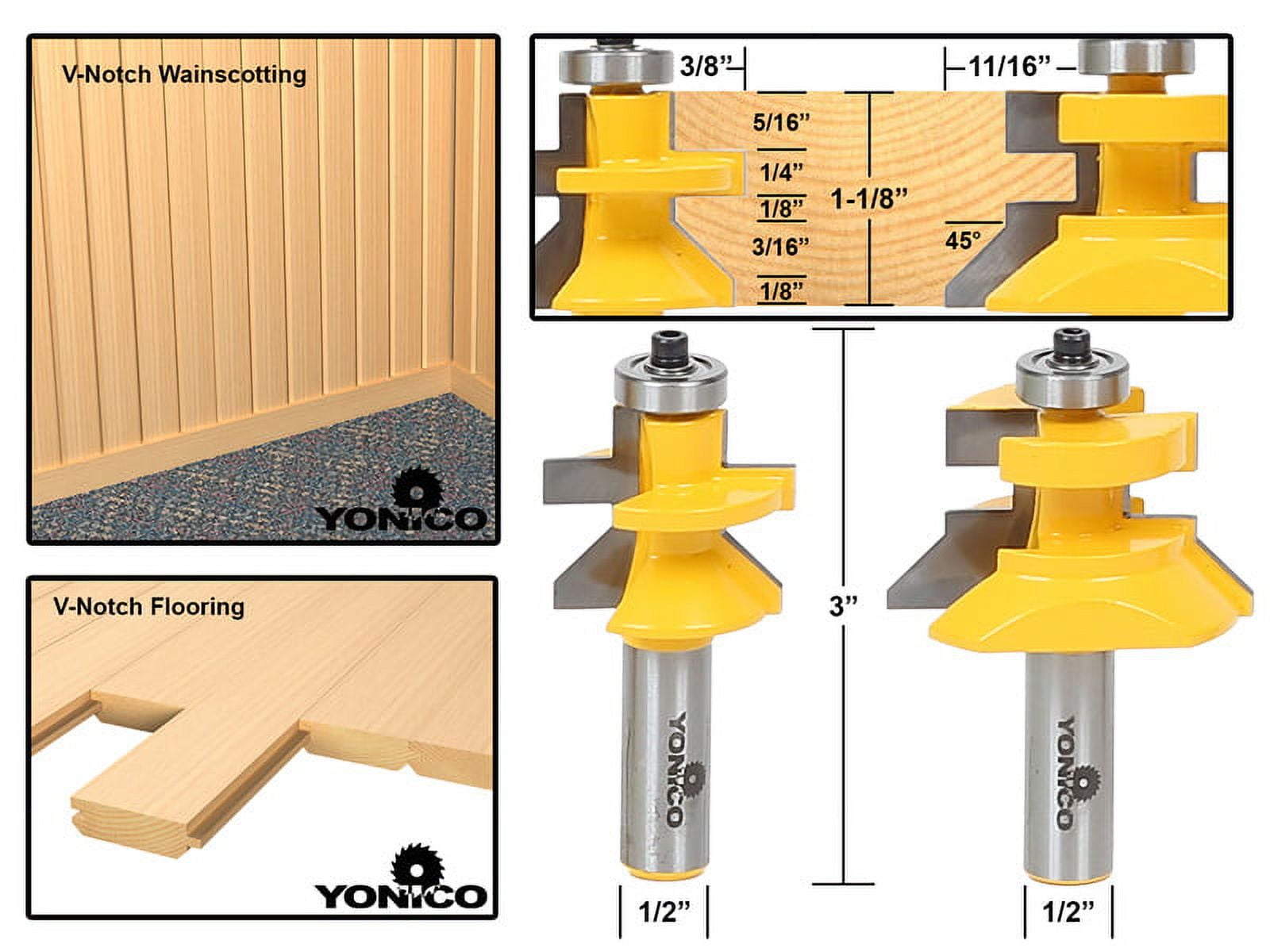 Free Shipping! Yonico Matched Tongue & Groove V- Notch Router Bit Set ...