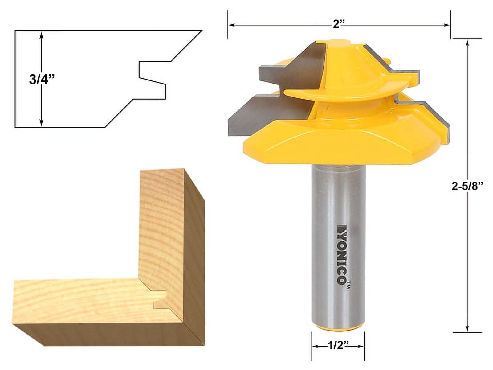 Yonico Medium Lock Miter Router Bit - 45° - 3/4" Stock - 1/2" Shank ...