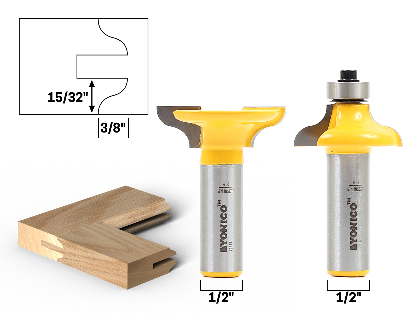 Yonico Medium Ogee 2 Bit Matching Entry Door Profile Router Bit Set - 1 ...