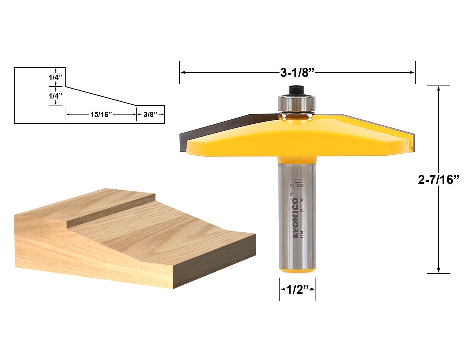 Yonico Panel Raiser Router Bit - Bevel - 1/2" Shank - 12141 - Walmart.com