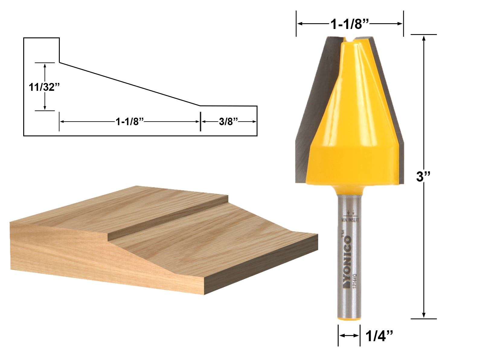 Yonico Panel Raiser Router Bit - Vertical - Bevel Design - 1/4" Shank ...