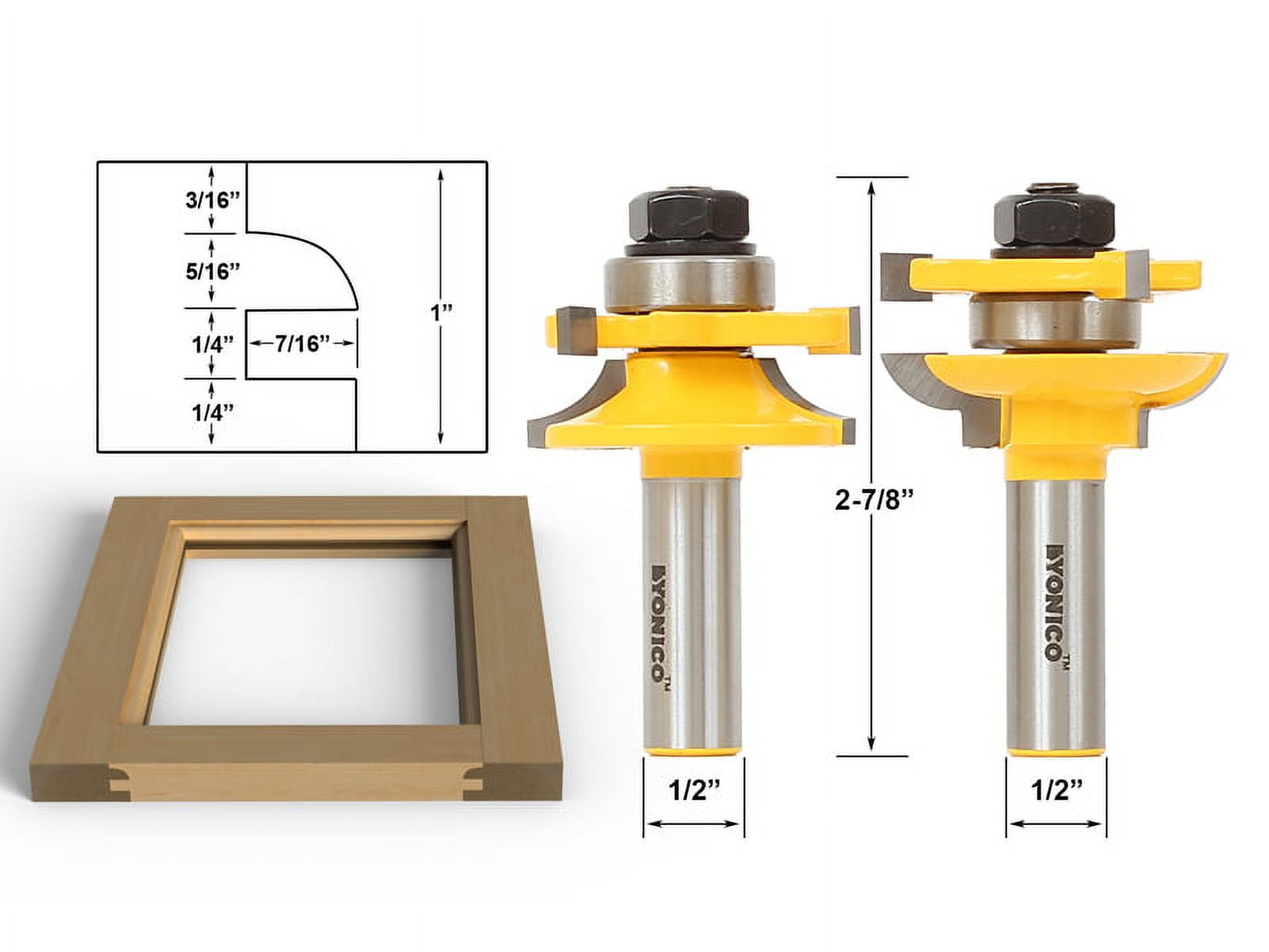 Free Shipping! Yonico Rail & Stile Router Bits -Matched 2 Bit Quarter ...