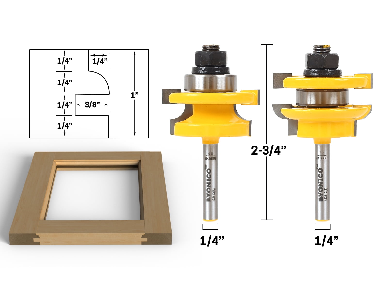Free Shipping! Yonico Rail & Stile Router Bits - Matched 2 Bit Round ...